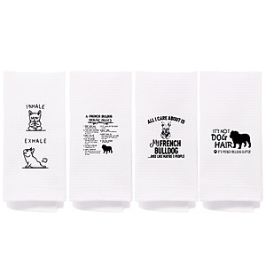NEGIGA French Bulldog Kitchen Towels 16x24 Set of 4, French Bulldog Gifts, Frenchie Gifts for Women Owners, Frenchie Mom Gifts, Gifts for French Bulldog Lovers, French Bulldog Towel