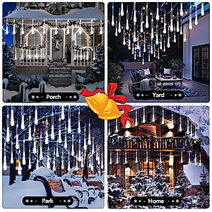2-Pack Christmas Decorations Lights Outdoor, Total 384LED Meteor Shower Lights Rain Drop Lights 30cm 16 Tubes Indoor Outdoor Snow Cascading String Lights for Xmas Tree Roof Party Garden (Cool White)
