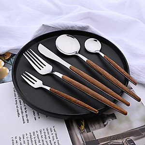 Uniturcky 30-Piece Stainless Steel Silverware Set, Silver Mirror Polished Flatware Cutlery Set for 6, Tableware Eating Utensils Set for Home Restaurant Wedding, Dishwasher Safe (Wooden Effect Handle)