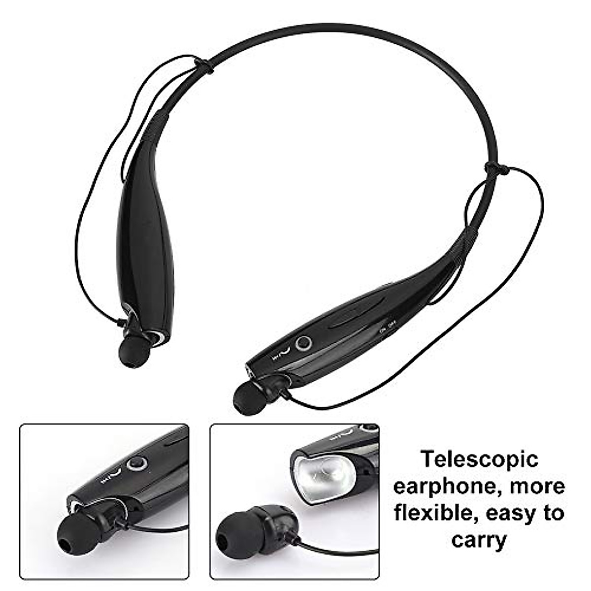 070 Bluetooth Earphones Portable Wireles Neckband Bluetooth Earphones Wireless Retractable Portable Stereo Sound Noise Reduction Sports Headsets(Black)