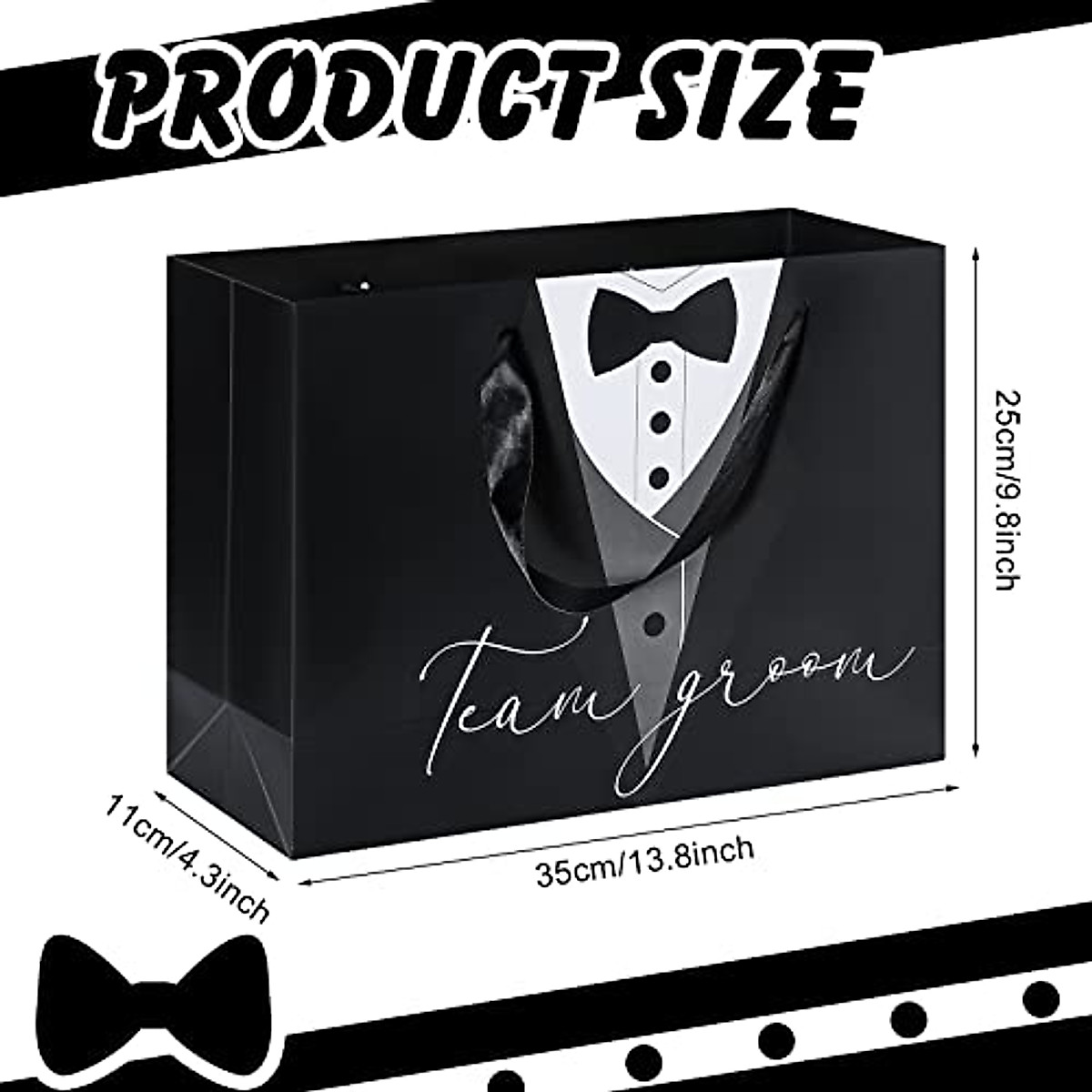 10 Pieces Groomsmen Gift Bags Tuxedo Gift Bag Set Wedding Treat Bags Groomsmen Bags Set of 10 Wedding Tuxedo Treat Bags 14" x 10" x 4.5" for Wedding Father's Birthday Boss Anniversary
