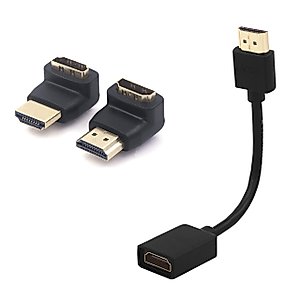 VCE 2-Pack HDMI 90 Degree and 270 Degree Right Angle Male to Female Adapter Bundle with HDMI Swivel Adapter Male to Female HDMI Extension for Google Chrome Cast, Roku Streaming Stick