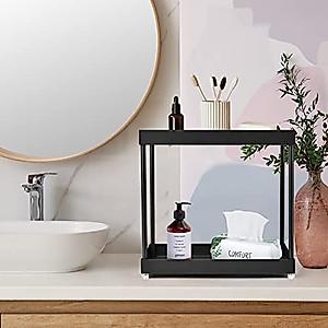 2 Tier Bathroom Countertop Organizer, Counter Standing Rack Cosmetic Vanity Tray Kitchen Spice Rack Countertop Storage Shelf, Black