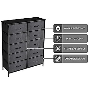 Sorbus Dresser with 10 Faux Wood Drawers - Storage Unit Organizer Chest for Clothes - Bedroom, Hallway, Living Room, Closet, & Dorm Furniture - Steel Frame, Wood Top, & Easy Pull Fabric Bins