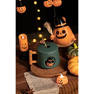 DIHOclub Adorable 3D Ceramic Pumpkin Head Mug with Lid and Spoon - Perfect for Coffee, Tea, Milk, and More - Ideal Gift for Halloween - 14 Ounces (HalloweenG)
