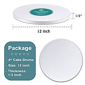 White Cake Drums Round 12 Inch Cake Boards with 1/2-Inch Thick Smooth Edges for Multi Tiered Birthday Wedding Party Cakes Drum Board