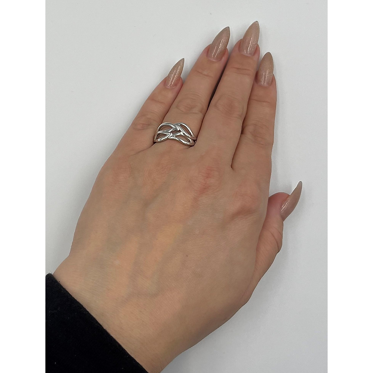 .925 Sterling Silver Leaf Band Ring - Size 7