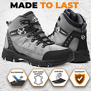 Foxelli Men’s Hiking Boots – Waterproof Suede Leather Hiking Boots for Men, Breathable, Comfortable & Lightweight Hiking Shoes