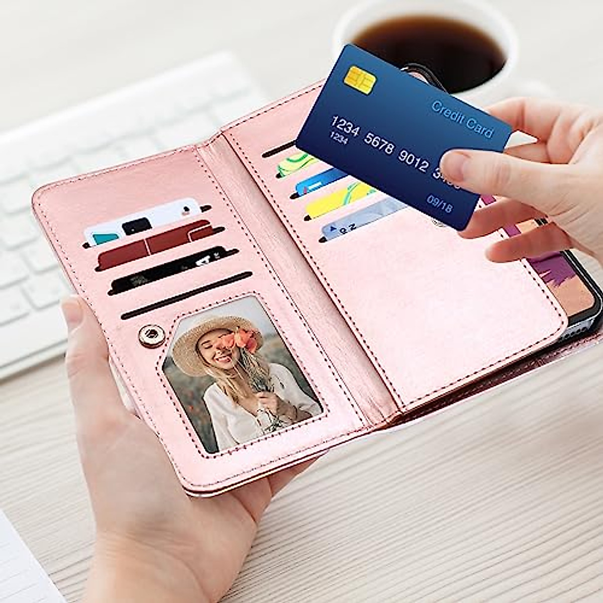 Fingic Samsung Galaxy A54 5G Case,Samsung A54 5G Wallet Case【9 Card Holder】 Rose Gold Marble PU Leather Detachable Wrist Strap Wallet Case for Women Girls Cover Case for Samsung Galaxy A54 5G,6.4Inch