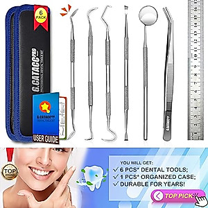 Dental Tools, Teeth Cleaning Tools, Professional Dental Hygiene Kit, Plaque Remover for Teeth, Stainless Steel Tooth Scraper Plaque Tartar Cleaner, Dental Scaler - with Case