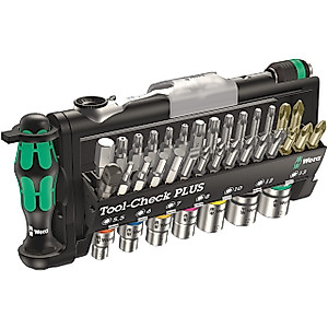 Wera 056490 Tool-Check Plus Bit Ratchet Set with Sockets - Metric & 05073661002 Kraftform Kompakt 27 RA Slotted Ratcheting Screwdriver, 1/4" Head, MULTI