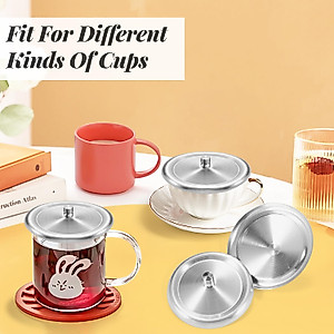 6 Pcs 9.5cm/3.7inch Stainless Steel Cup Cover Coffee Mug Seal Cap Water Beverage Drinking Universal Lid for Hot Tea Home Kitchen Camping