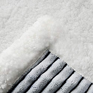 I' HERMU Sherpa Fleece Throw Blanket for Couch (Large 51‘’x 63‘’, Blue and White Strip) Soft Plush Blankets Fluffy Fuzzy Warm Cozy Throws for Sofa Bed