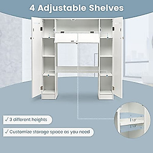Giantex Over-The-Toilet Storage Cabinet - Freestanding Toilet Organizer with Doors, Adjustable Shelves & Toilet Paper Holders, Versatile Storage Rack Space Saver for Bathroom Laundry Room (White)