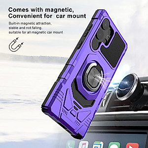 Ailiber for Samsung Galaxy S23 Ultra Cell Phone Case, Samsung S23 Ultra 5G Case with Screen Protector, Ring Kickstand for Magnetic Car Mount, Rugged Shockproof Heavy Duty Cover Case-Purple