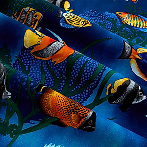 Island Sanctuary Sea Tropical Fish Cobalt, Quilting Fabric by the Yard