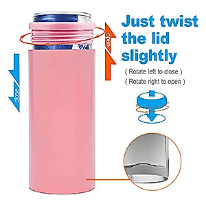 WinCheer 12 Oz Can Cooler with Reusable Straw, Double-walled Vacuum Stainless Steel Slim Can Holder for Beer Soda Beverage Energy Drinks Skinny Cans Sleeve (Pink)