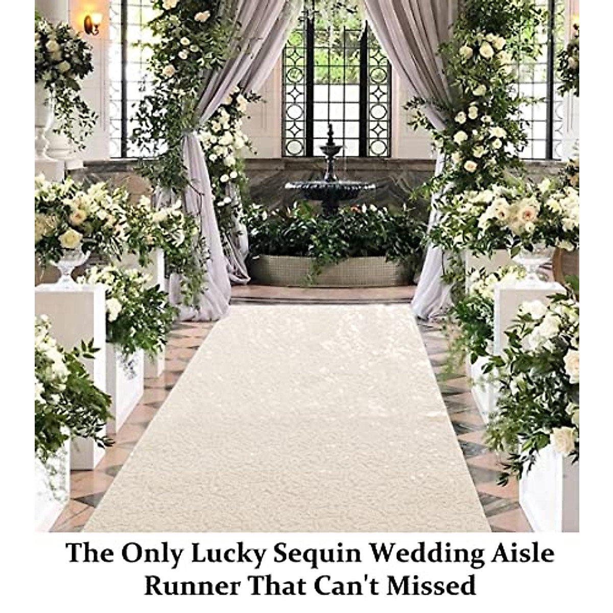 Aisle Runner for Wedding 15FTx2FT Sequin Aisle Runner Indoor Outdoor Ceremonies Decor Ivory Carpet Runner Church Runner Wedding Walkway Carpet Runner Rugs Aisle Runner Sequins (2FTx15FT, Ivory)