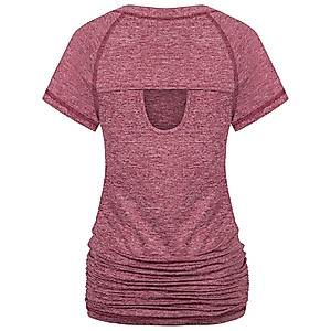 Ninedaily Summer Tops for Women 2024,Fashion Spring Workout Shirt Loose Fitting Fitness Wear Ladies Gym Tee T-Shirts Activewear Blouses for Women Trendy Misses Dress (2XL/US 18-20, Wine)