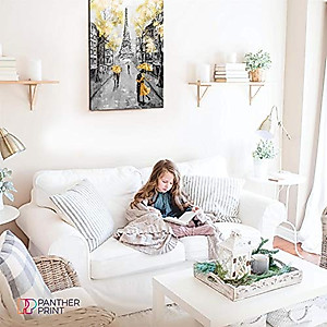 Panther Print, Canvas Wall Art, Yellow Black, Grey & White Paris, Beautiful Living Room and Bedroom Decor Framed Art, Picture Prints for Walls, Famous Place Design, (30x20)