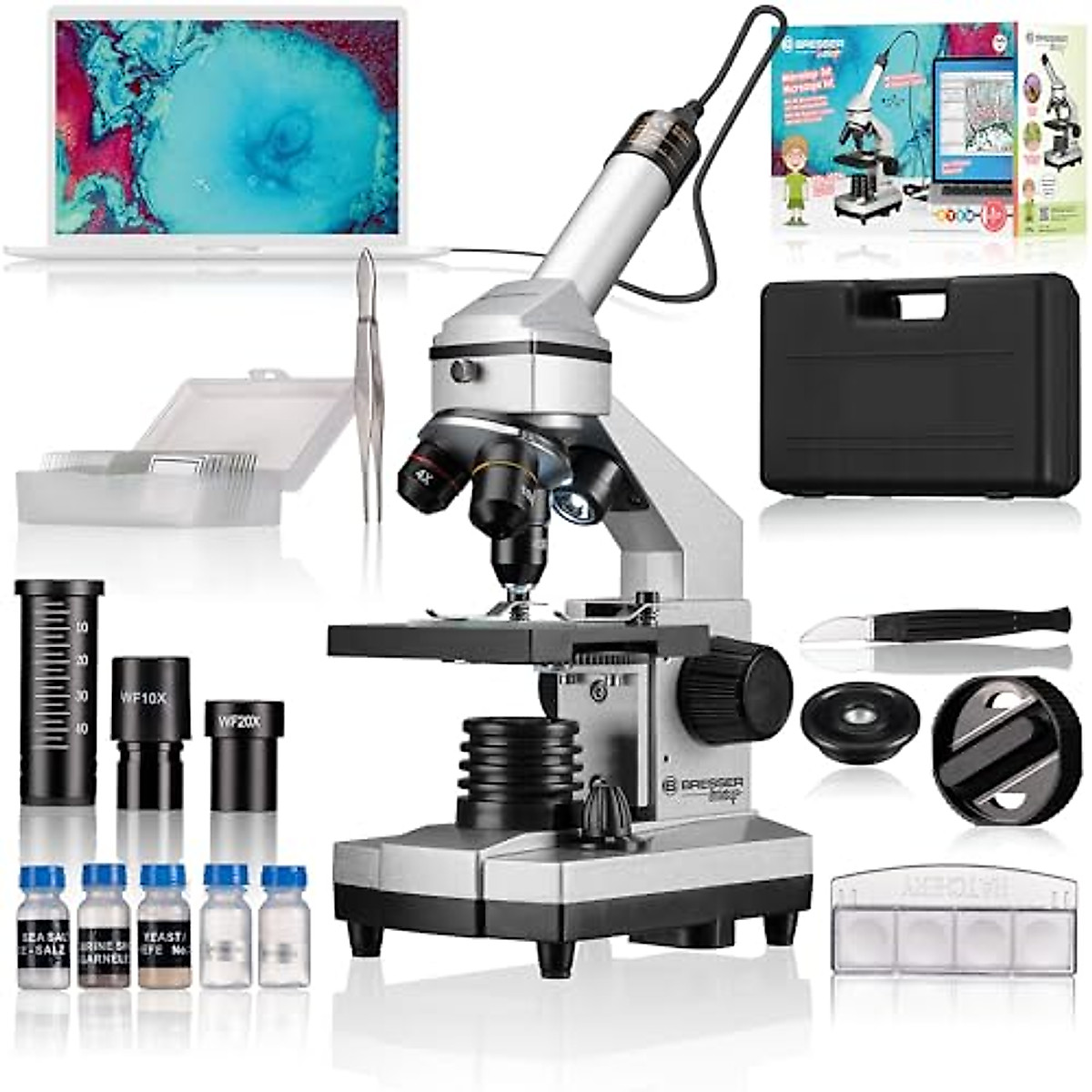 BRESSER Junior Biological Microscope Set 40-1600x Magnification with LED Illumination and USB Lens