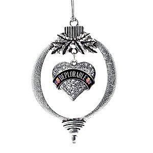 Inspired Silver - Deplorable Charm Ornament - Silver Pave Heart Charm Holiday Ornaments with Cubic Zirconia Jewelry