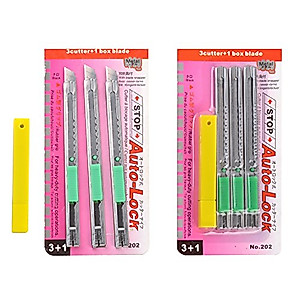 eZthings® Heavy Duty 9mm Snap Off Blades Box Cutters Set for Cutting Materials: Wallpaper, Vinyl, Leather, Shrink-wrap (Auto-Lock Utility Knife Set + Blades)