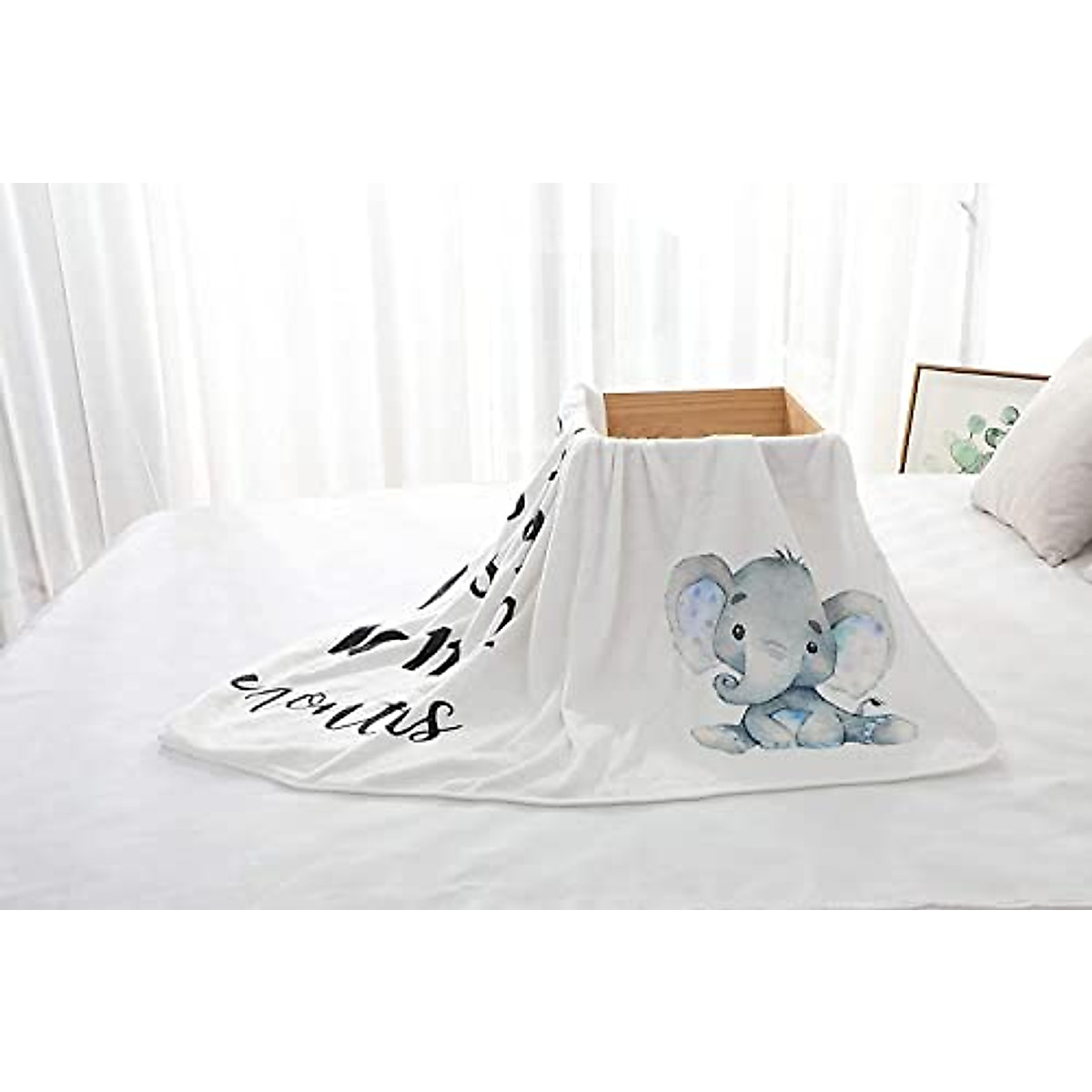 Baby Monthly Milestone Blanket - Organic Plush Fleece Photography Background Prop for Boy Girl Newborn Soft Elephant Blanket with Frame Large 47''x40''