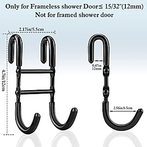 KHWYZH Shower Door Hooks, Towel Hooks for Bathrooms Frameless Glass (3-Pack), Shower Hooks for Loofah, Shower Squeegee Hooks, Black