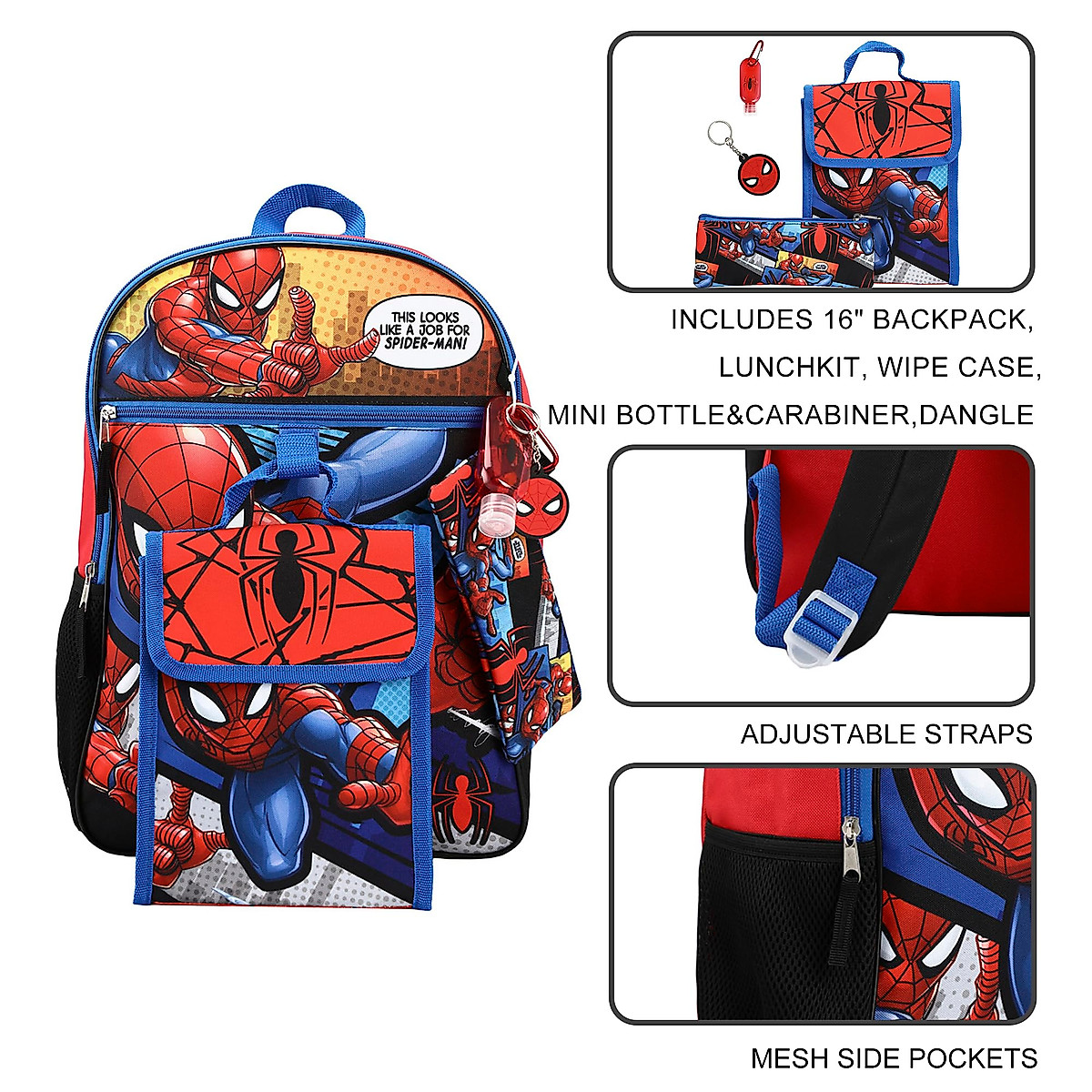 Marvel Spiderman Backpack accessories 6 piece Value Set for Boys
