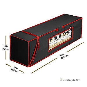 ZOBER Premium Rectangular Prism Gift wrap Storage Christmas Wrapping Paper Storage Bag- Fits 14-20 Standard Rolls Upto 40"- Slim Design for Underbed Wrapping Paper Storage Container or Closet Storage
