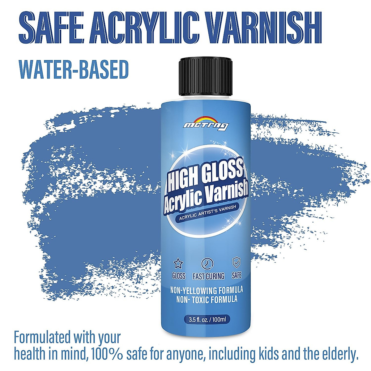 MCTRHG Gloss Varnish for Acrylic Painting, Non-Yellowing, Non-Toxic, Anti-Crazing, High Gloss Finish, for Artwork, Acrylic Paint, Suitable for Pro Artists, Hobby Painter