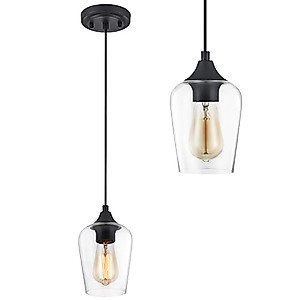VONLUCE Black Pendant Light for Kitchen Island, Pendant Light Fixture w/Hanging Cord for Bedroom & Hallway, Kitchen Pendant Lighting Over Island with Clear Glass Shade