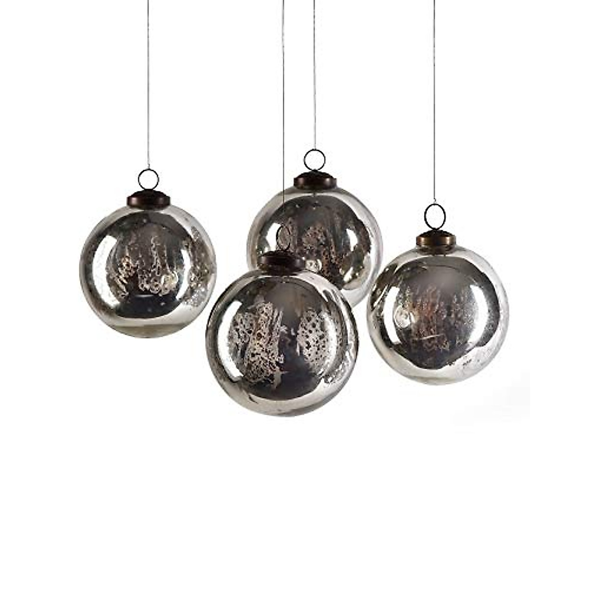 Serene Spaces Living Set of 4 Antique Silver Mercury Glass Balls, Ornaments for Holiday Décor, Measures 4" Diameter