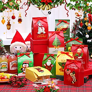 Cholemy 100 Pieces Christmas Paper Gift Boxes Xmas Small Treat Boxes Christmas Candy Boxes for Gift Giving Xmas House Shaped Gift Wrapping Boxes for Christmas Party Supplies Decoration