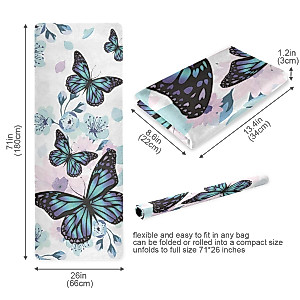 MOYYO Beautiful Flowers Butterfly Yoga Mat Printed Suede Natural Rubber Thin Hot Yoga Mat Non Slip Sweat Fitness Mat 71x26 Inch Portable Travel Yoga Mat for Yoga Pilates and Floor Exercises