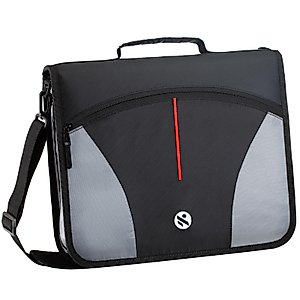Kinbashi 3-Inch Zipper Binder, Round Ring Binder with Handle and Shoulder Strap, Black