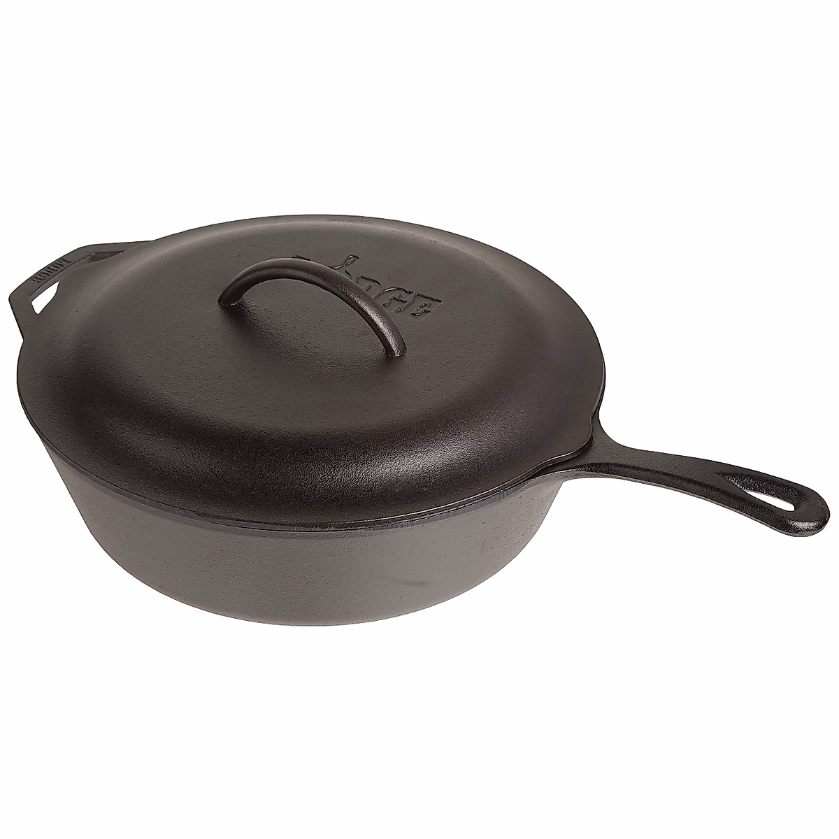 Lodge 5-Quart Pre-Seasoned Cast Iron Deep Skillet and Cover with Red Silicone Hot Handle Holder