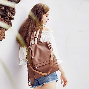 CLUCI Womens Backpack Purse Fashion Leather Ladies Travel Large Designer Convertible Shoulder Bags Pure Brown