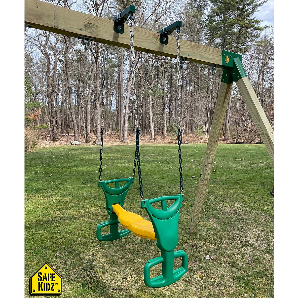 Safe Kidz Glider Swing Set: Complete Kit Combines Back-to-Back Double Swing, Adjustable 18-Inch Swing Set Brackets & Plastic-Coated Steel Swing Chains, Includes Hardware & Full Instructions