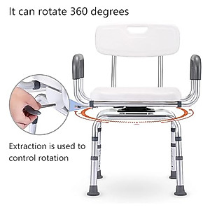 PETKABOO 360 Degree Shower Chair Swivel,Portable Seat with Armrests and Back, Adjustable Height Seat for Bathtub (White1)
