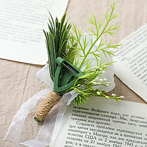 Garisey Artificial Flowers White Rose Wrist Flowers and Men's Corsage Wedding Flowers Ceremony Prom Flower (1 Boutonniere & 1 Wrist Corsage White)