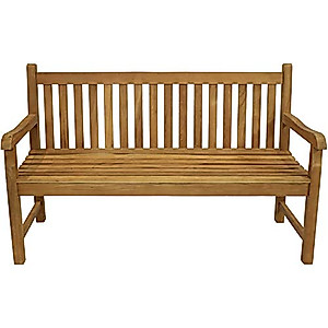 Sunnydaze Solid Teak Outdoor Bench - Light Brown Wood Stain Finish - Mission Style - 59 Inches Long - Patio, Deck, Lawn, Garden, Terrace or Backyard