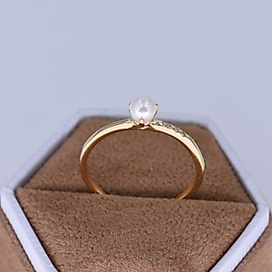 BLOSSOM & HUE Mini Pearl Ring [ CZ Accent ] - 18K Gold Vermeil - Size 7 - Minimalist Band