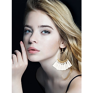 Gejoy Tassel Hoop Earrings Fan-shaped Drop Earrings Dangle Eardrop for Women Party Bohemia Dress Accessory, 3 Pairs