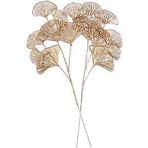 Artificial Golden Plants for Christmas Decoration Ginkgo Leaves Tall 27 Inch, Fake Plant Gold Apricot Leaf Bushes Faux Shrubs Indoor Outdoor Planter Vase Filler Home Garden Wedding Xmas Decor - 2 Pack