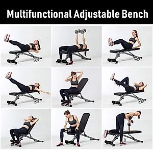 leikefitness Adjustable Weight Bench Foldable Workout Exercise Bench with Automatic Lock for Upright Incline Decline and Flat Full Body Exercise (GM5809(BLACK))
