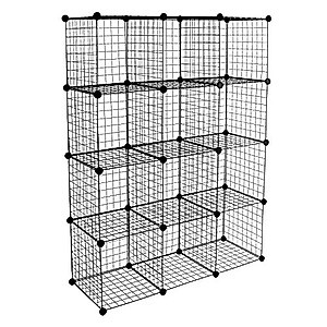 Work-It! Wire Storage Cubes, 12-Cube Metal Grid Organizer | Modular Wire Shelving Units, Stackable Bookcase, DIY Closet Cabinet Organizer for Home, Office, Kids Room | 14" W x 14" H, Black