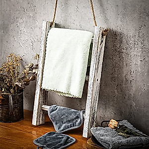 2 Pcs Hand Towel Ladder 3 Tier Wall Hanging Towel Ladder Wooden Farmhouse Towel Stand Mini Tea Towel Ladder Rustic Hand Towel Storage Rack with Top Rope for Whitewashed Towel Ladder