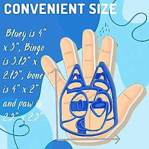 INSPIRED BY BLUEY COOKIE CUTTERS. Compatible With Bluey-Themed Australian Blue Heeler Cartoon Character, Sister Bingo Dog, Paw and Bone Cookie Cutters (4 Pack)